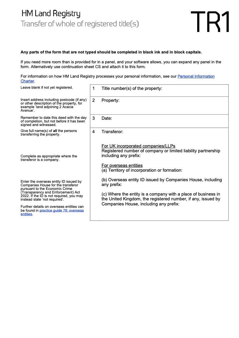 TR1X Transfer Of Whole Of Registered Title s Word Version